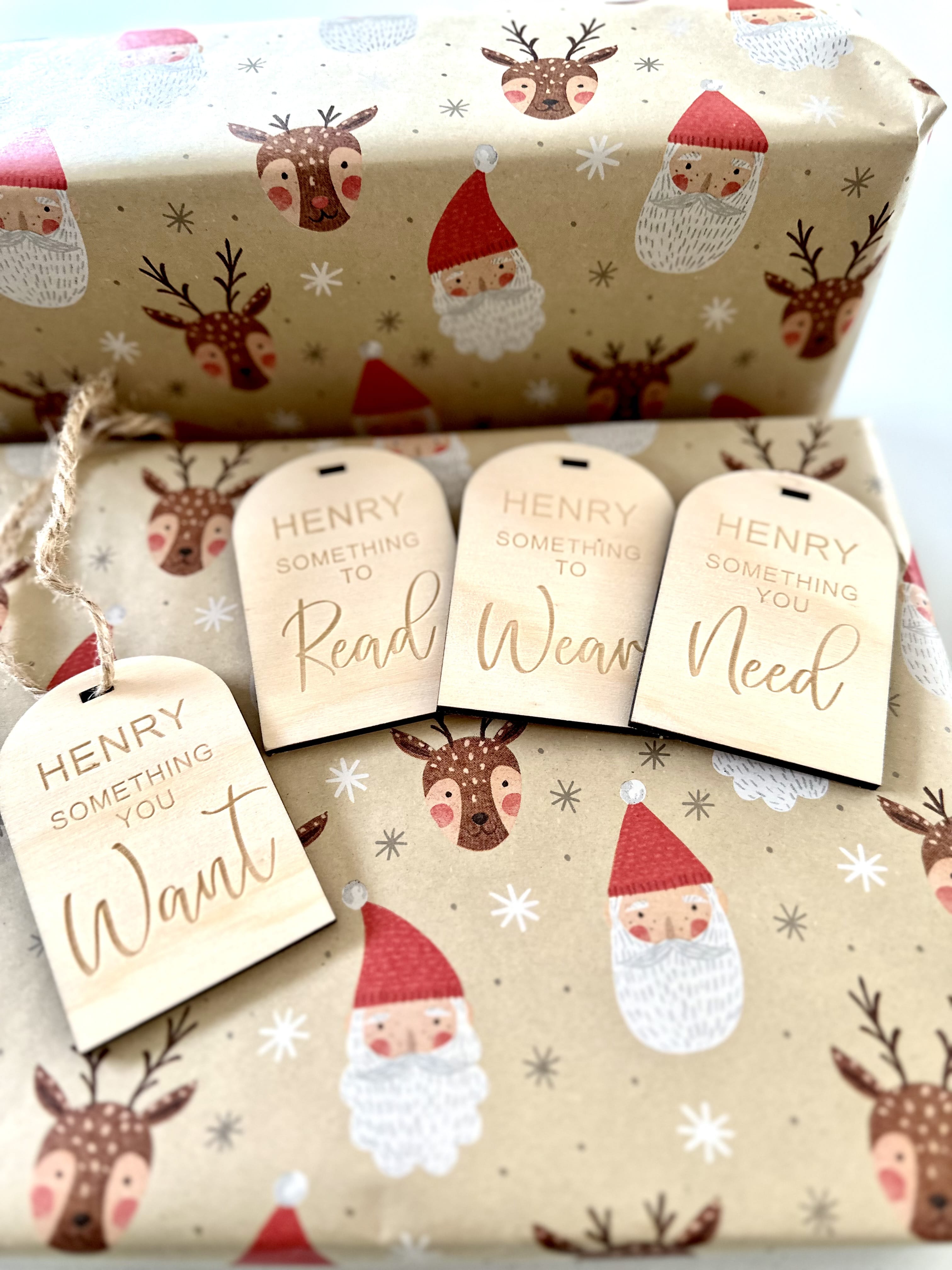 Personalised Wooden Christmas Gift Tags – “Something You Want, Need, W ...